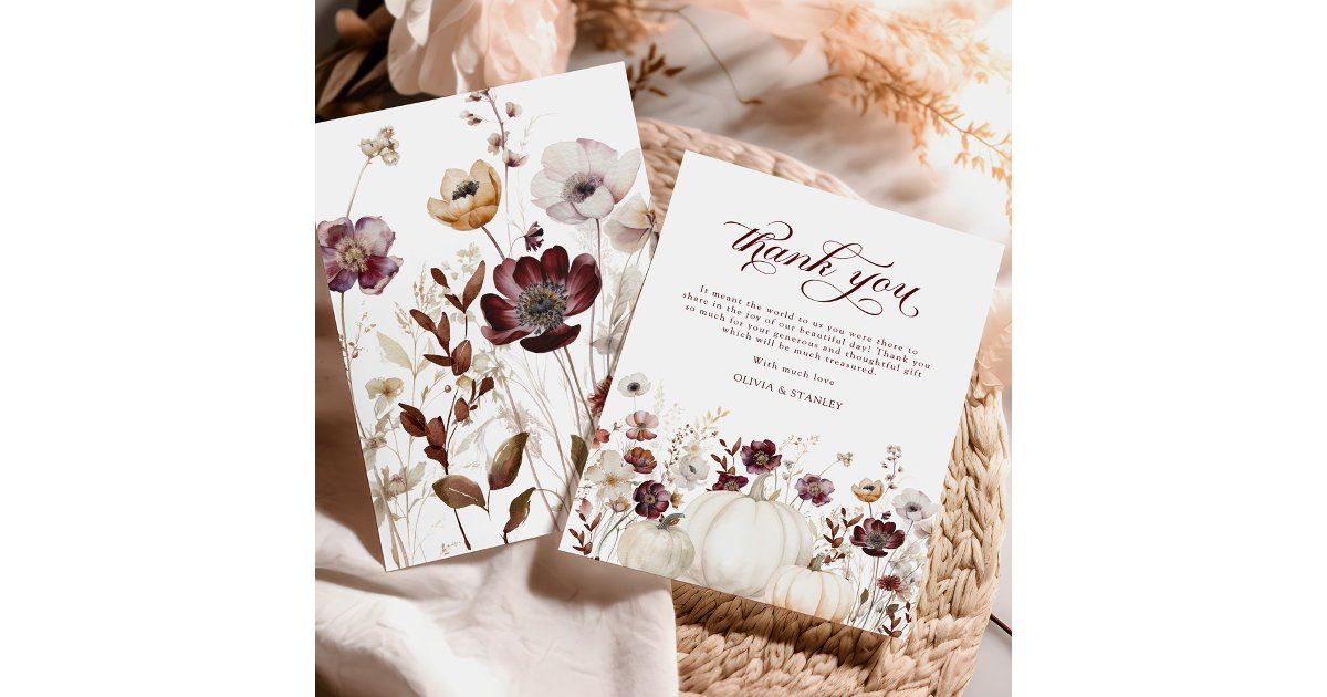 Rustic Fall Pumpkin Wedding Thank You Card | Zazzle