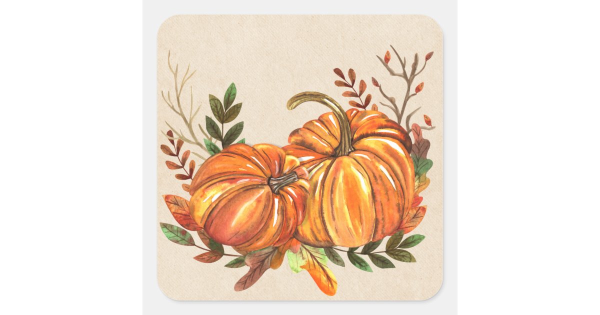 Rustic Fall Pumpkins Square Sticker | Zazzle
