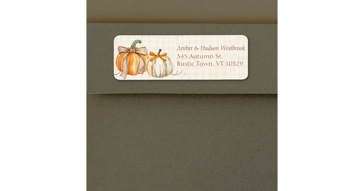 Rustic Fall Pumpkins with Cute Bows Autumn Wedding Label | Zazzle