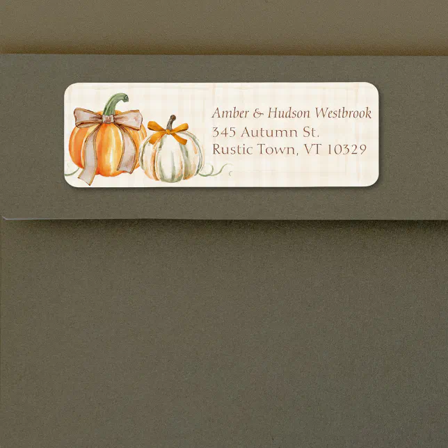 Rustic Fall Pumpkins with Cute Bows Autumn Wedding Label | Zazzle