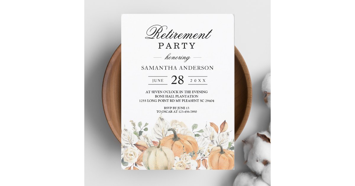 Rustic Fall Retirement Party Invitation | Pumpkin | Zazzle