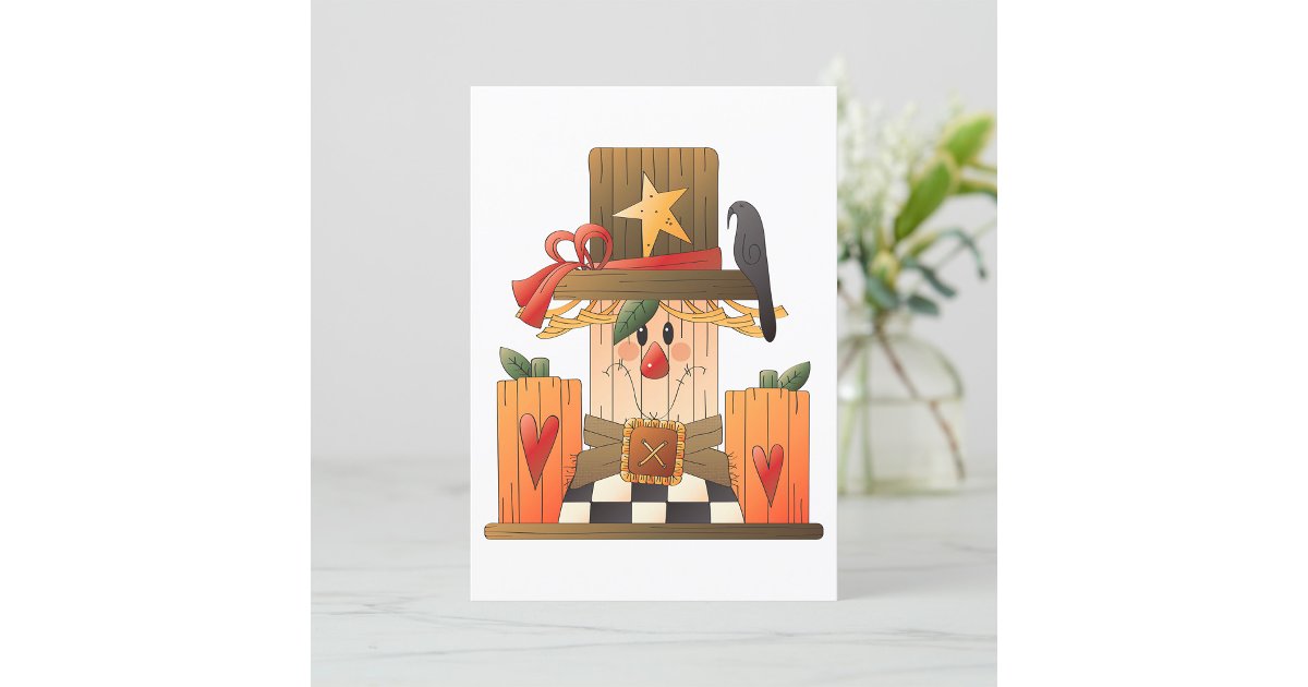 Rustic Fall Scarecrow with Pumpkins and Crow Invitation | Zazzle