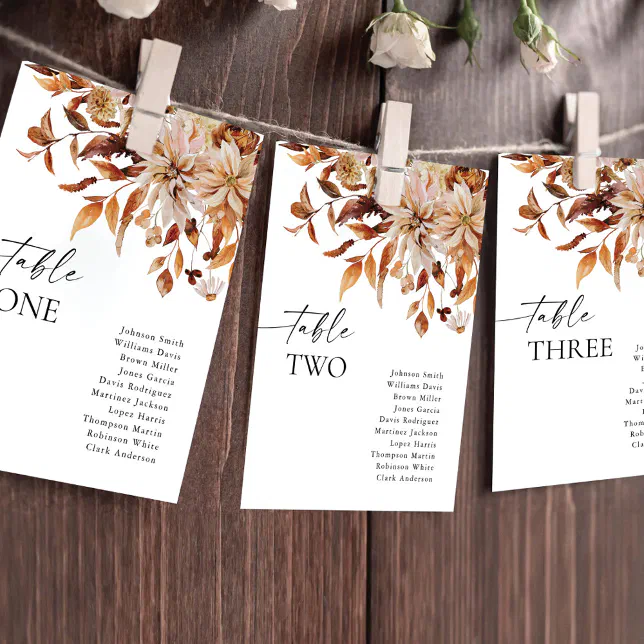 Rustic Fall Seating Chart Table Number Card | Zazzle