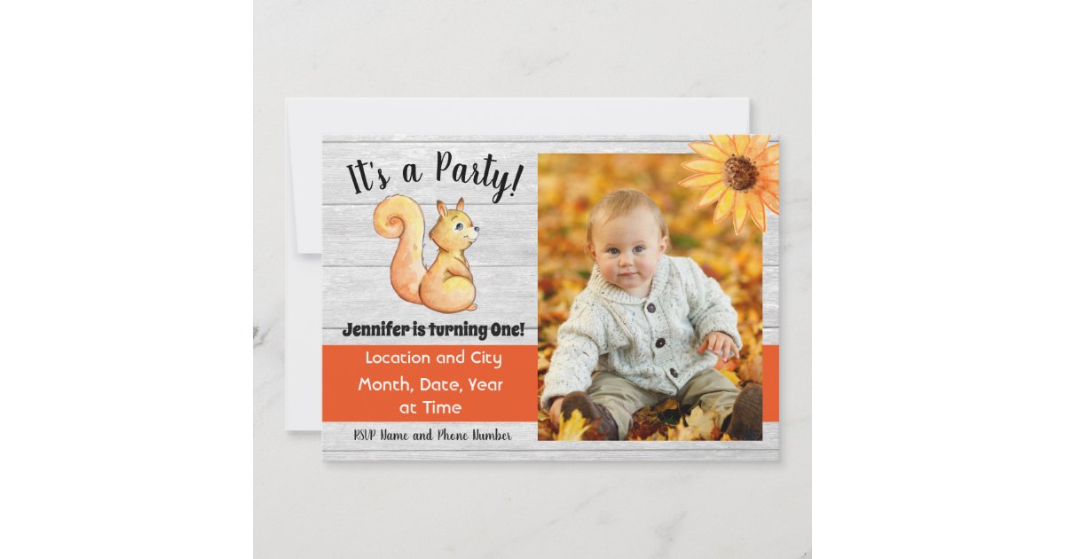 Rustic Fall Squirrel Watercolor Birthday Party Invitation | Zazzle