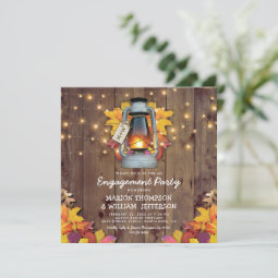 Rustic Fall String Lights Autumn Engagement Party Invitation | Zazzle
