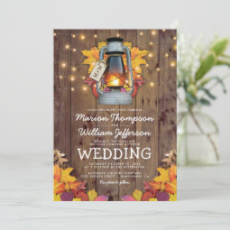 Rustic Fall String Lights Autumn Leaves Wedding Invitation | Zazzle