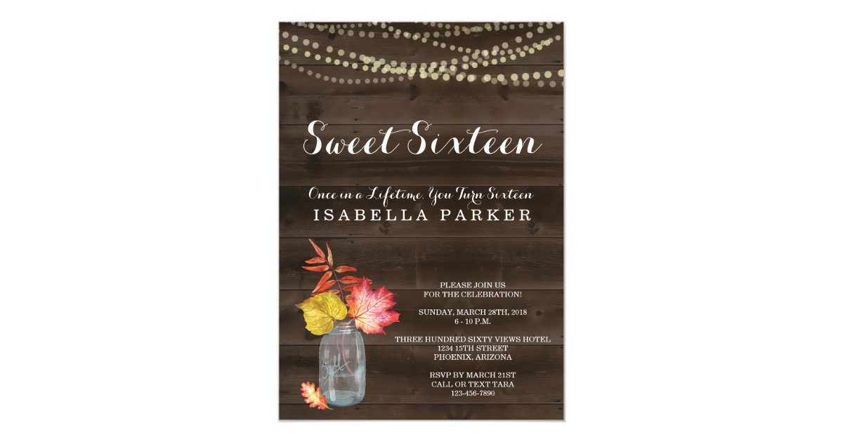 Rustic Fall Sweet Sixteen Invitation | Zazzle.com