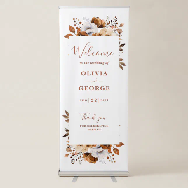 Rustic Fall Terracotta Floral Wedding Welcome Retractable Banner | Zazzle