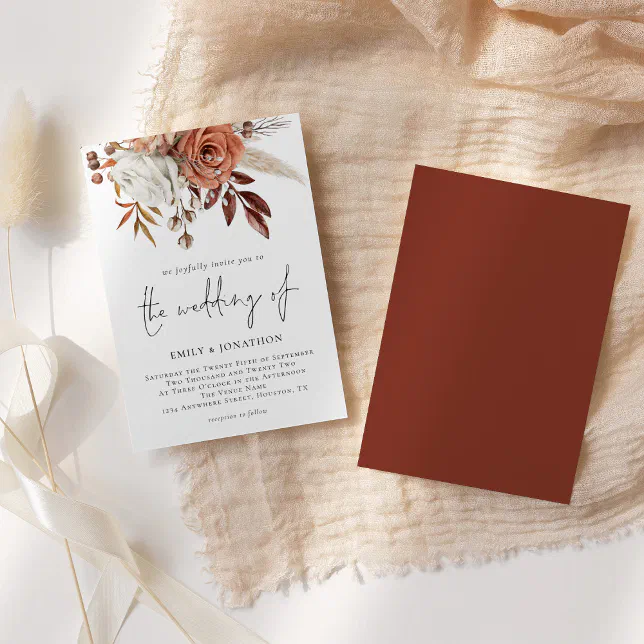 Rustic Fall Terracotta Florals Wedding Invitation | Zazzle