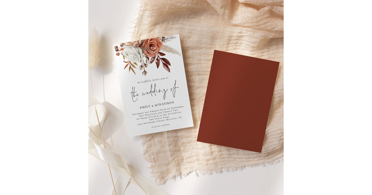 Rustic Fall Terracotta Florals Wedding Invitation | Zazzle