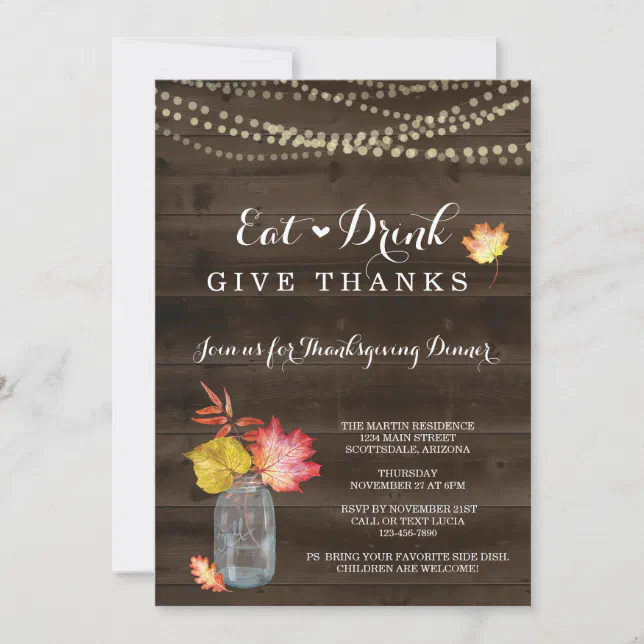 Rustic Fall Thanksgiving Dinner Party Invitation | Zazzle