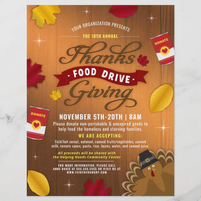 Rustic Fall Thanksgiving Food Drive Fundraiser Flyer | Zazzle