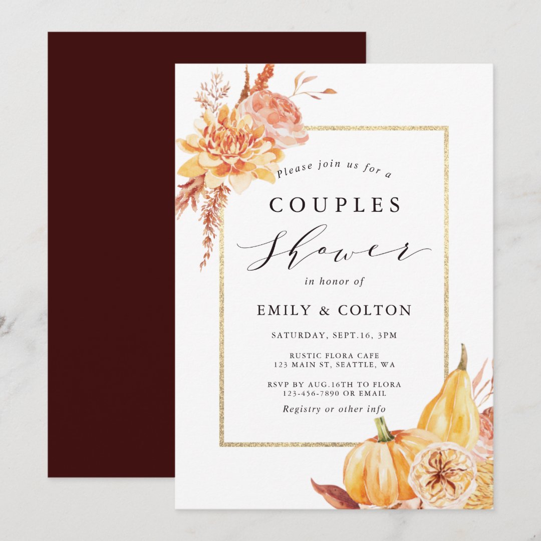 Rustic Fall Watercolor Floral Couples Shower Invitation | Zazzle