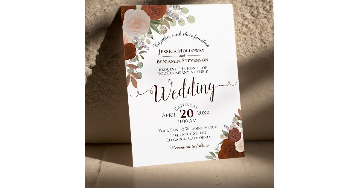 Rustic Fall Watercolor Floral Rust Orange Wedding Invitation | Zazzle