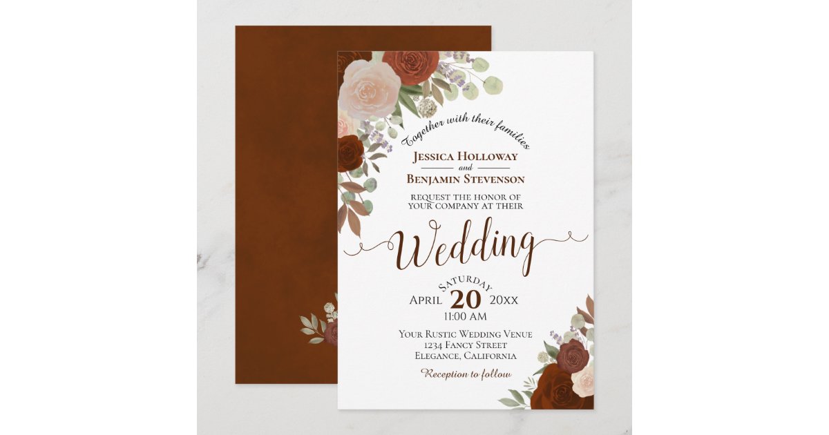 Rustic Fall Watercolor Floral Rust Orange Wedding Invitation | Zazzle