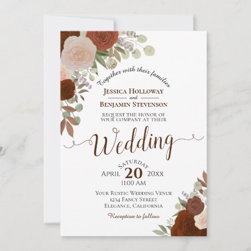 Rustic Fall Watercolor Floral Rust Orange Wedding Invitation | Zazzle