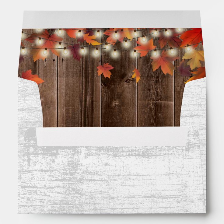 Rustic Fall Wedding Autumn Leaves Barn Wood Envelope | Zazzle