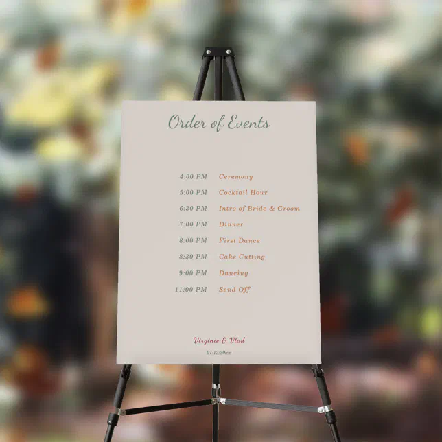 Rustic & Fall Wedding Order of Events Foam Board | Zazzle