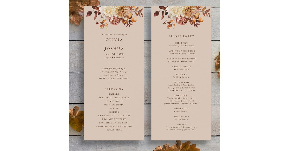 Rustic Fall Wedding Program | Zazzle