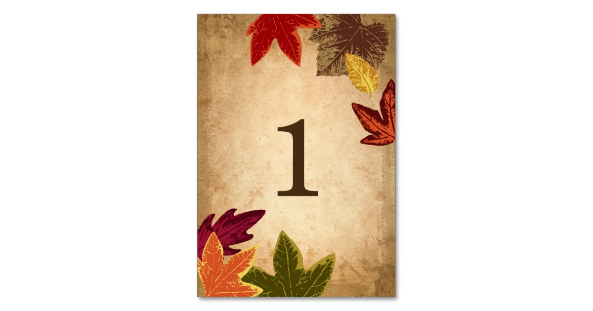Rustic Fall Wedding Table Numbers | Autumn Leaves | Zazzle