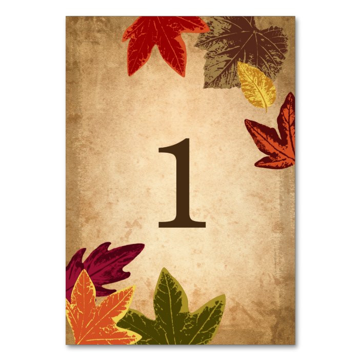 Rustic Fall Wedding Table Numbers | Autumn Leaves | Zazzle.com