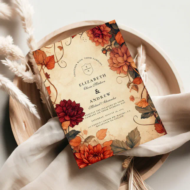 Rustic Fall Wedding Vintage Floral Autumn Design Invitation | Zazzle