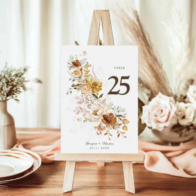 Rustic Fall Wild Flowers Meadow Wedding Table Number | Zazzle