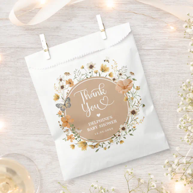 Rustic Fall Wildflower Neutral Baby Shower Favor Bag | Zazzle
