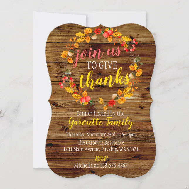 Rustic Fall Wreath Thanksgiving Invitation | Zazzle