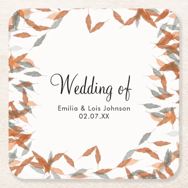 Rustic Falling Leaf Pampas Floating Wedding Square Paper Coaster | Zazzle