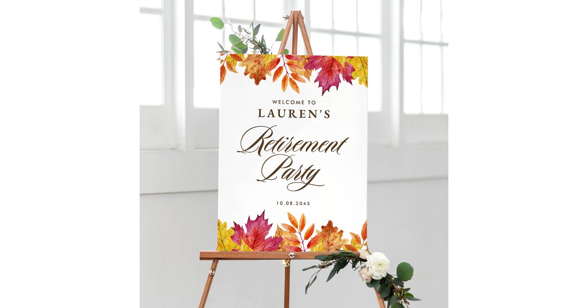 Rustic Falling Leaves Autumn Retirement Party Poster | Zazzle