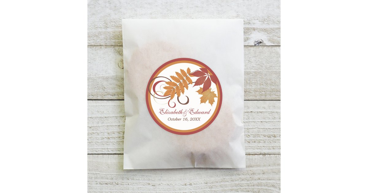 Rustic Falling Leaves Rust Red Wedding Monogram Classic Round Sticker ...