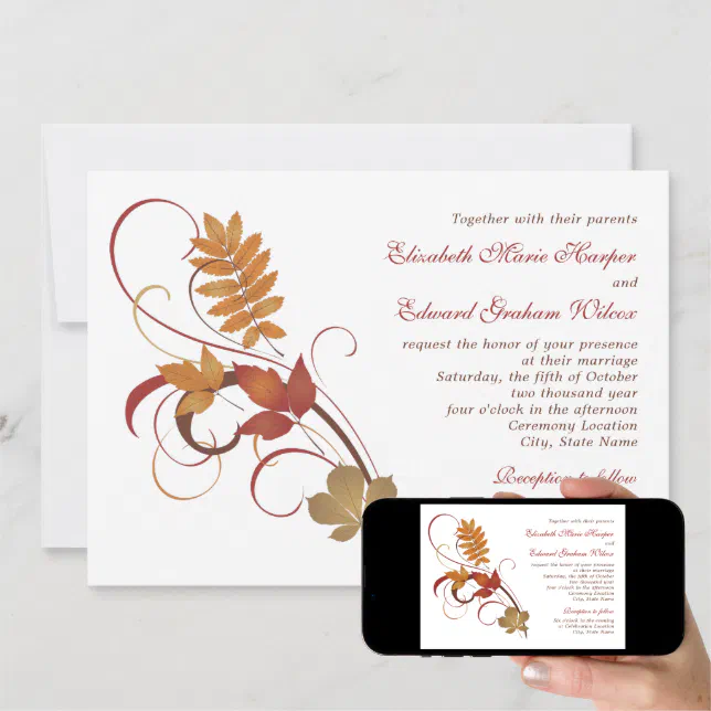Rustic Falling Leaves Wedding Invitation | Zazzle