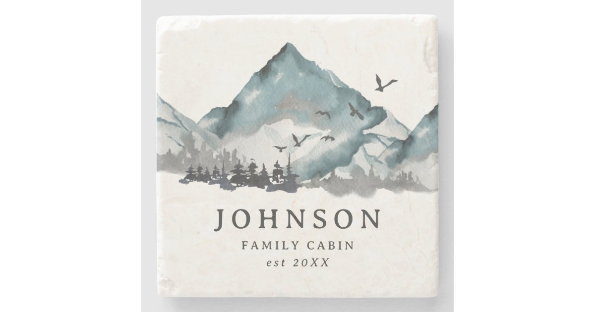 Rustic Family Cabin Mountain Pine Tree Forest Stone Coaster | Zazzle
