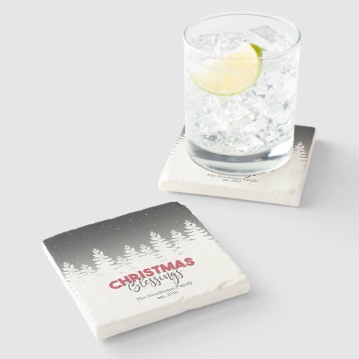 Rustic Family Christmas Blessings Holiday Stone Coaster | Zazzle