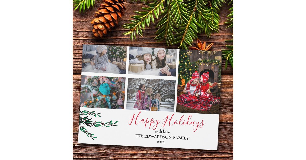 Rustic family collage Happy holidays magnetic card | Zazzle