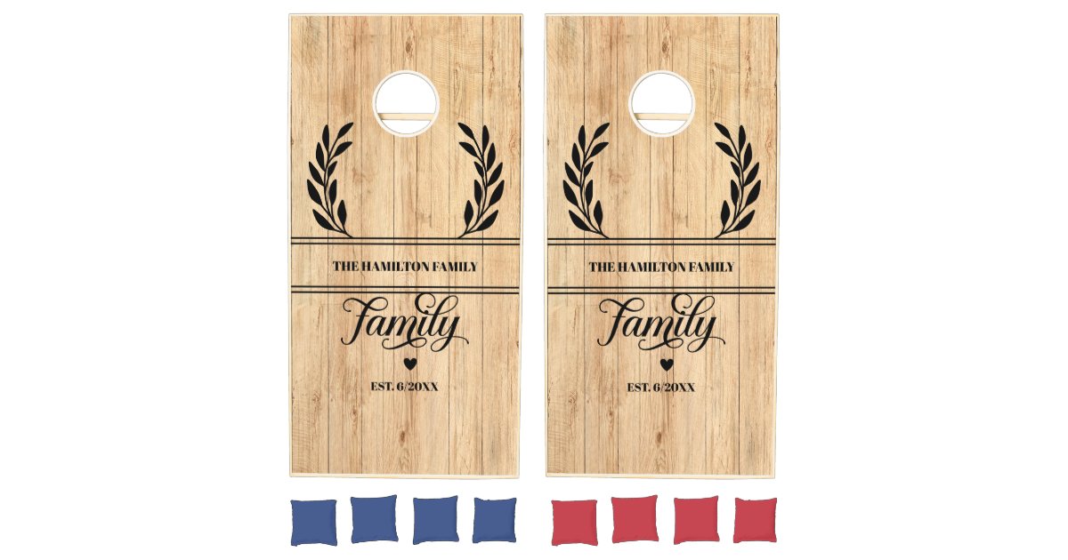 Rustic Family Crest Wood Background Cornhole Set | Zazzle