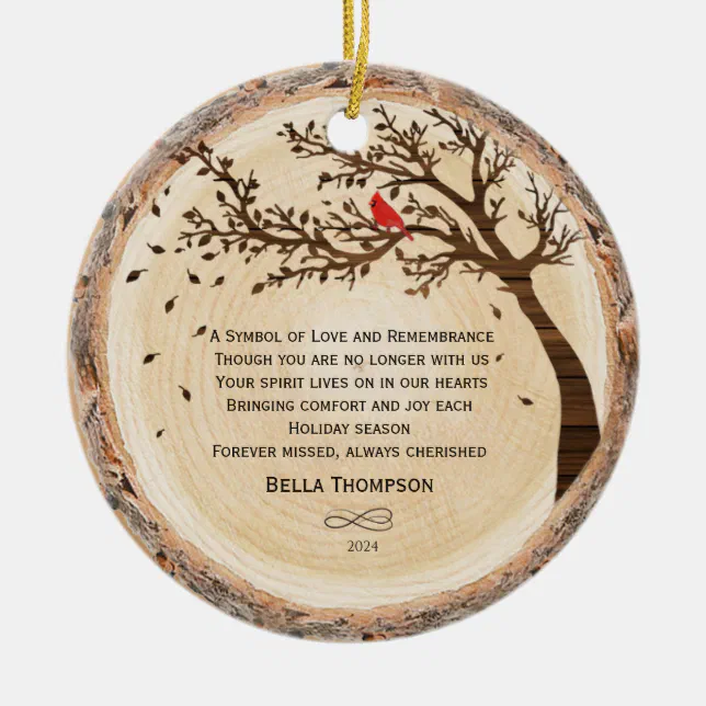 Rustic Family Memorial Photo Tree Red Cardinal Ceramic Ornament | Zazzle