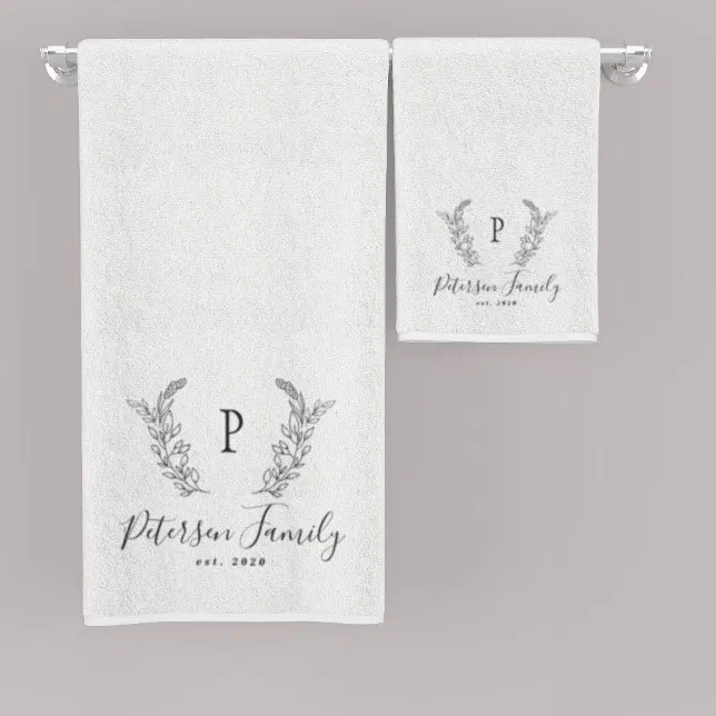 Rustic family monogram and name personalized white bath towel set | Zazzle
