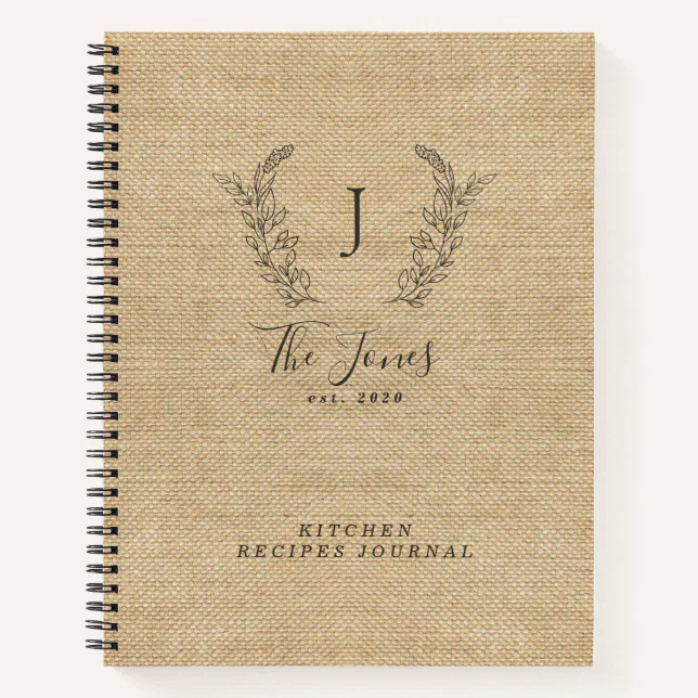 Rustic family monogram cookbook recipes notebook | Zazzle