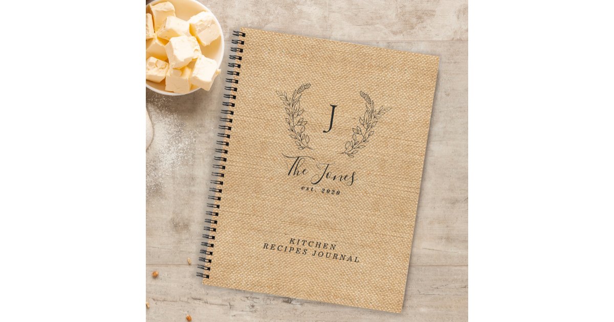 Rustic family monogram cookbook recipes notebook | Zazzle