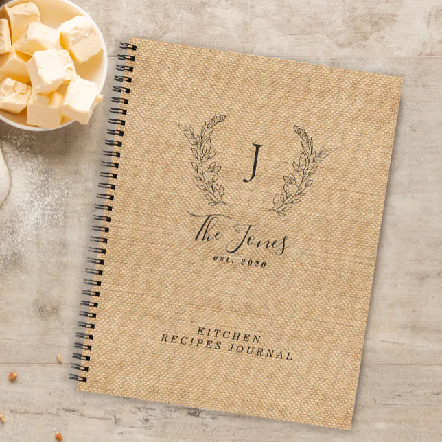 Rustic family monogram cookbook recipes notebook | Zazzle