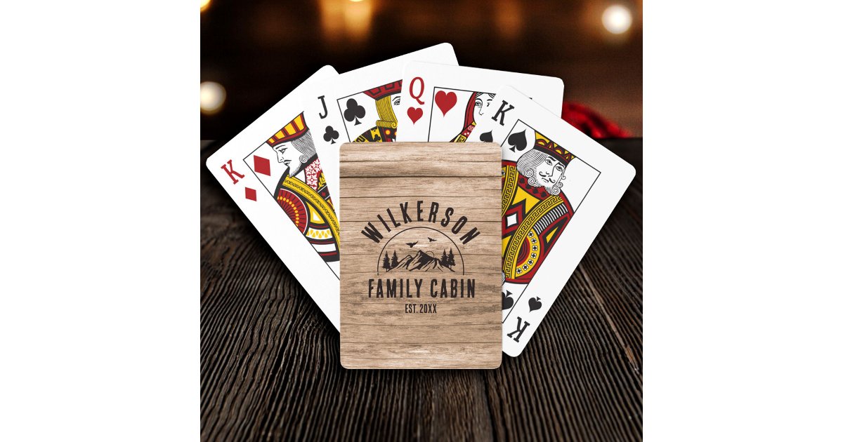 Rustic Family Name Cabin Cottage Lodge Retro Wood Poker Cards | Zazzle