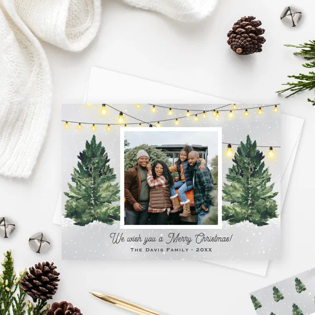 Rustic Family Photo Christmas Tree Farm Holiday Card | Zazzle