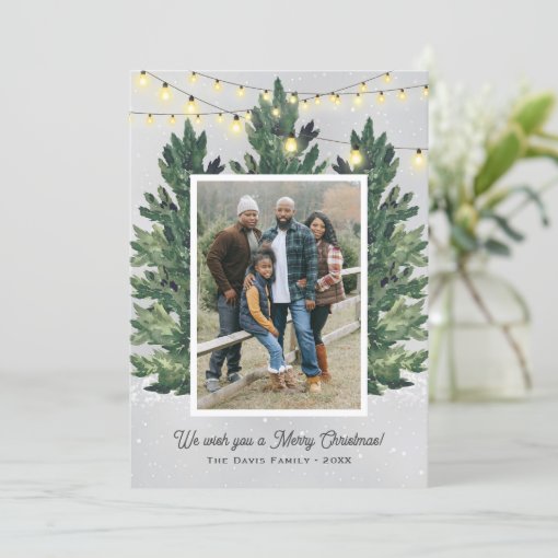 Rustic Family Photo Christmas Tree Farm Holiday Card | Zazzle