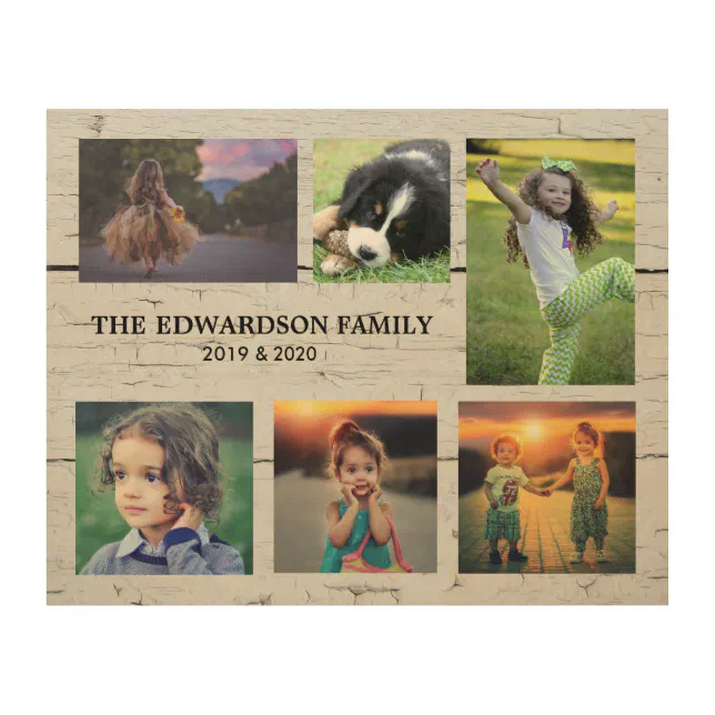 Rustic family photo collage on barn wood wood wall art | Zazzle