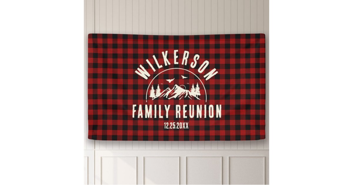 Rustic Family Reunion Cabin Retro Red Plaid Banner | Zazzle