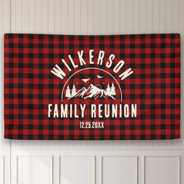 Rustic Family Reunion Cabin Retro Red Plaid Banner | Zazzle