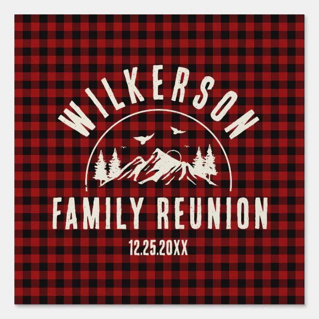 Rustic Family Reunion Cabin Retro Red Plaid Sign | Zazzle