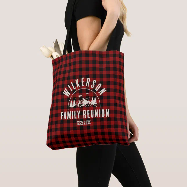 Rustic Family Reunion Cabin Retro Red Plaid Tote Bag | Zazzle